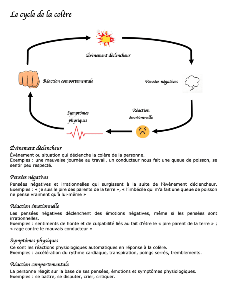 Psychoéducation | Le cycle de la colère [Fiche PDF]