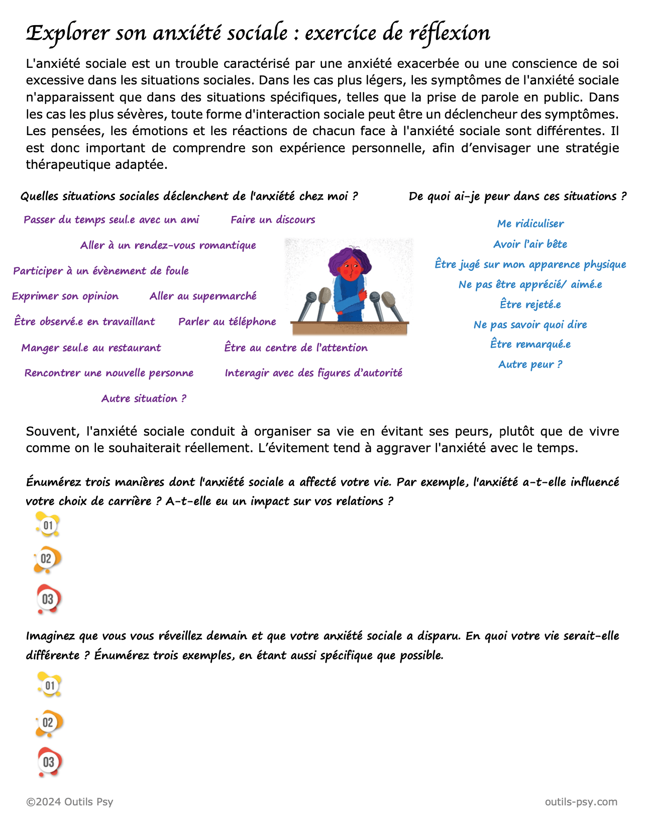 Anxiété sociale | Psychoéducation et exercice de réflexion [PDF]