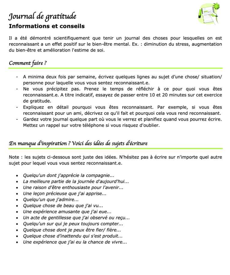 Journal de gratitude | conseils de rédaction et trame à remplir [PDF]