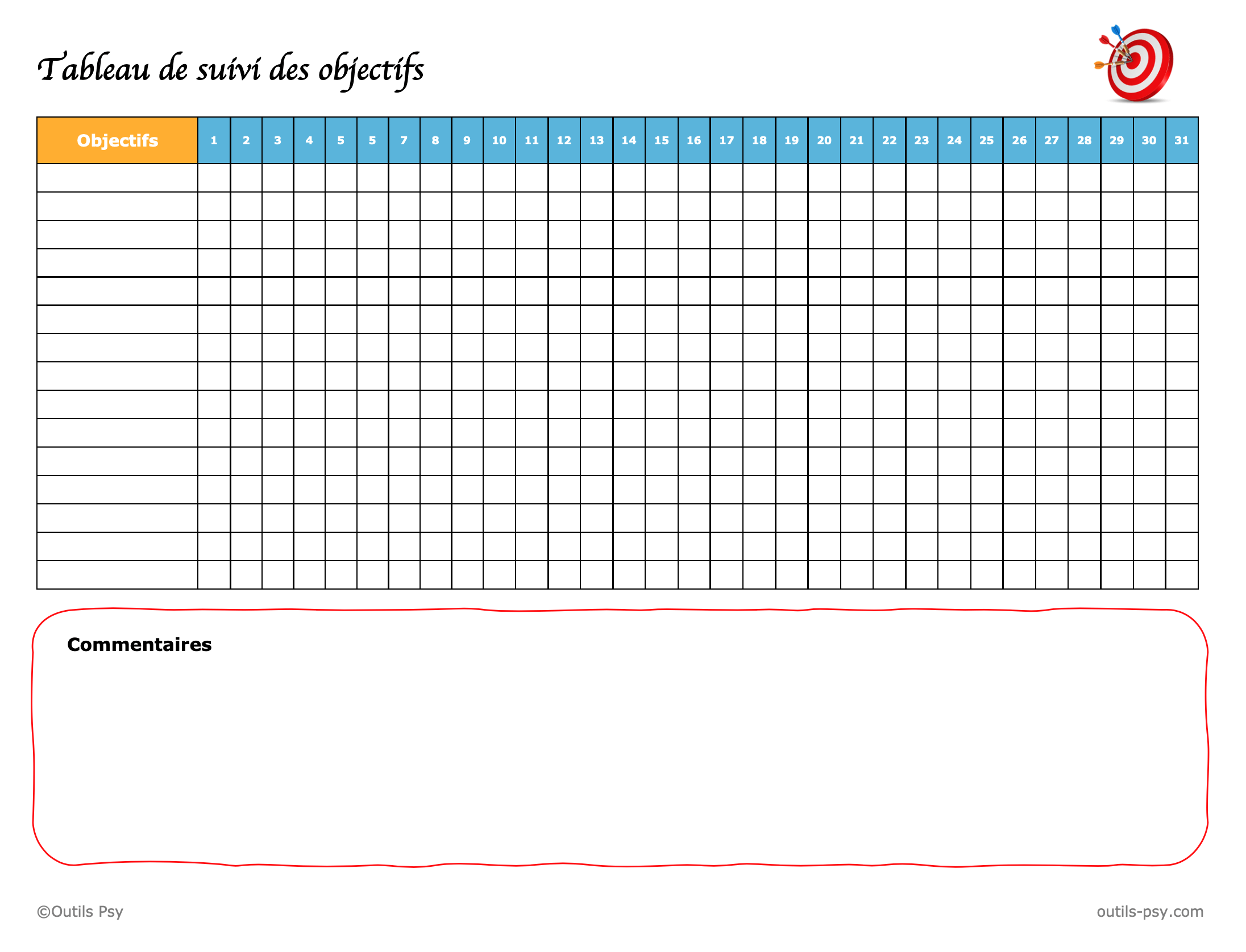 Tableau de suivi des objectifs | Version mensuelle [PDF]
