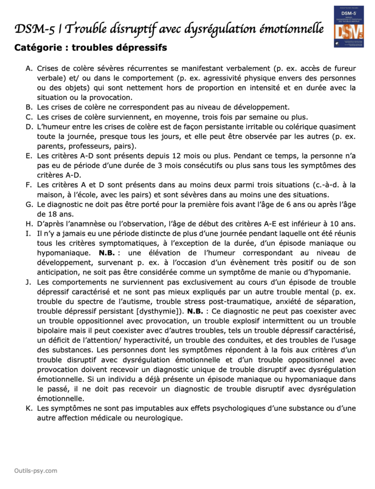 Anxiété de séparation | Résumé des critères du DSM-5 [PDF]