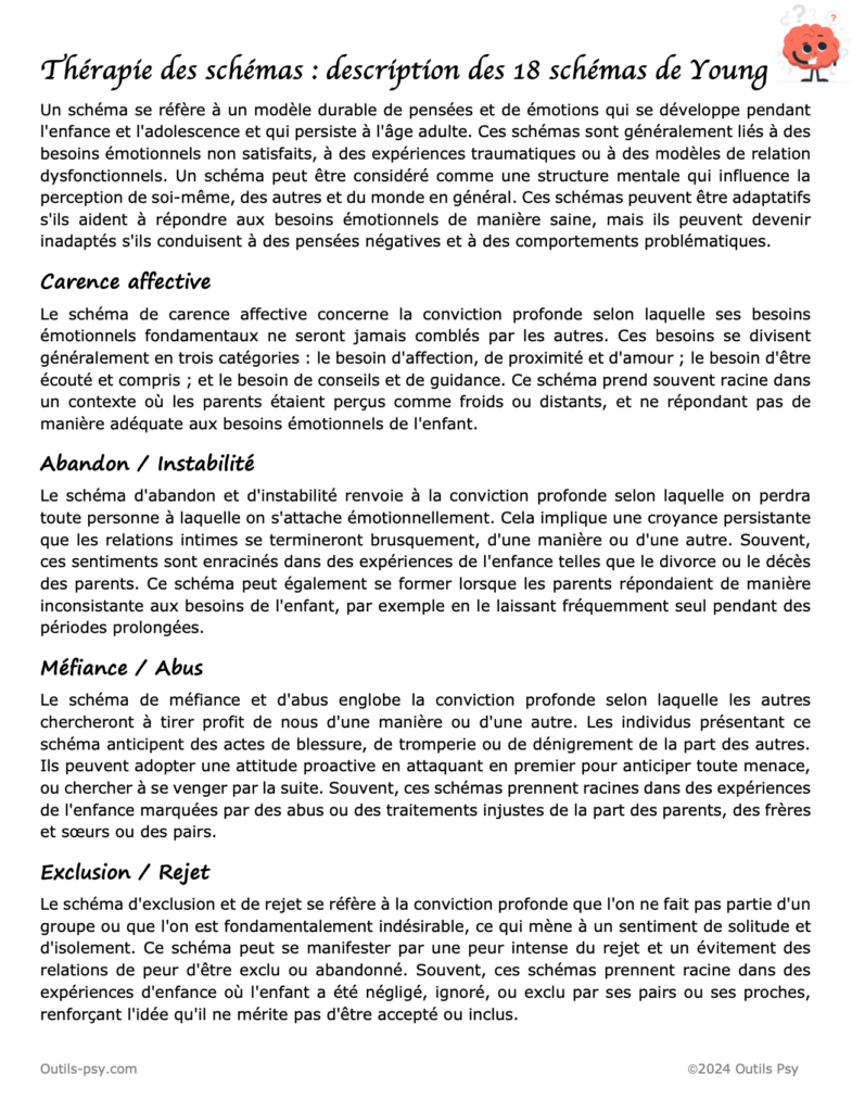 Thérapie des schémas | Liste des 18 schémas de Young [PDF]