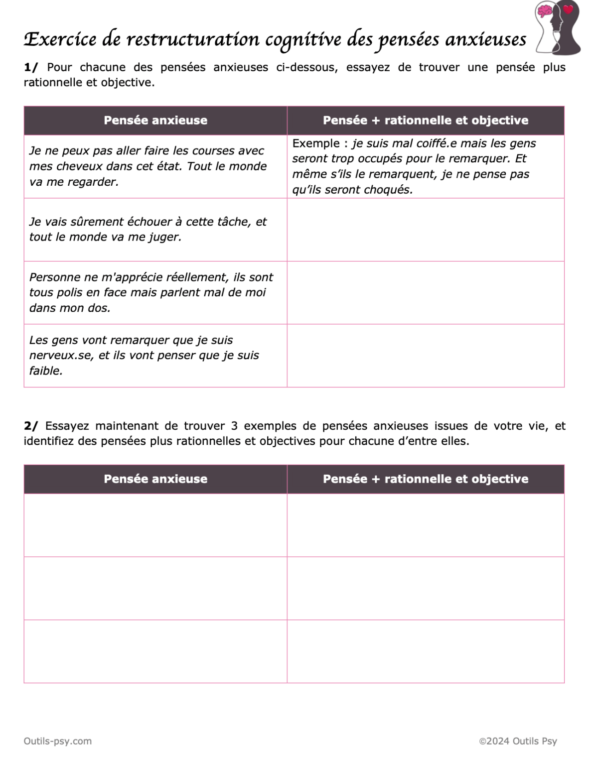 Exercices de thérapie cognitivo-comportementale (TCC) | PDF