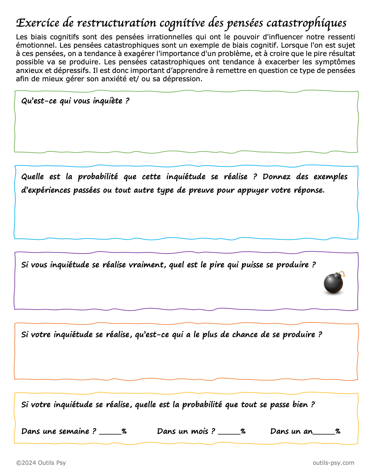 TCC | Exercice de restructuration cognitive des pensées catastrophiques